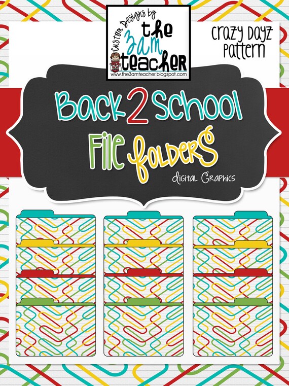 12 Crazy Dayz School Themed File Folders Clip Art | Etsy