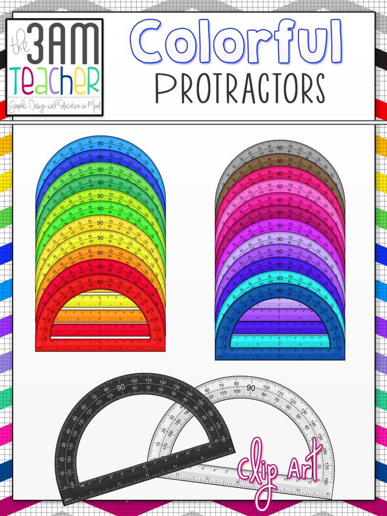 Colorful Protractors Clip Art Collection - Etsy