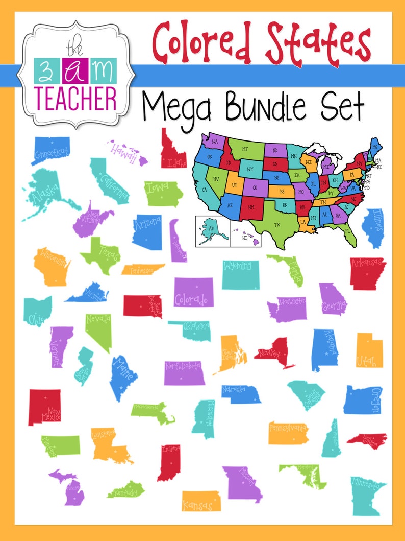 Colorful States & US Maps: Mega Bundle Clip Art Set - Etsy