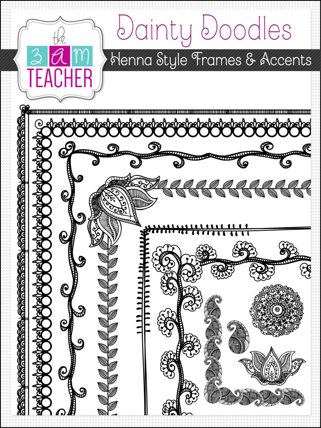 Henna Doodle Frames, Borders & Accents Clipart Set - Etsy