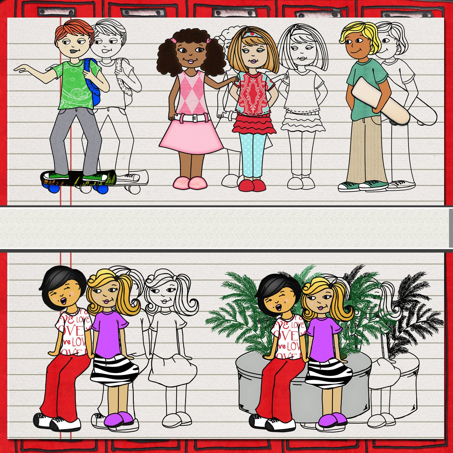 Teen School Friends Clip Art Set - Etsy