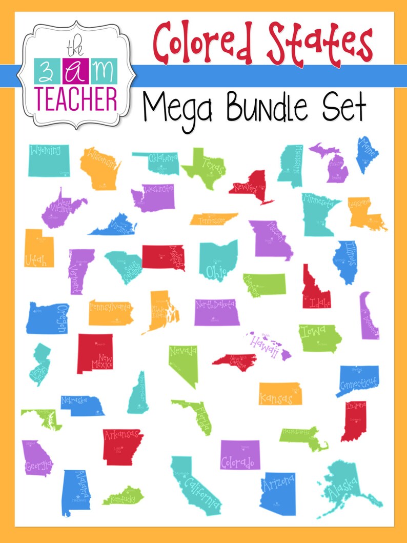 Colorful States & US Maps: Mega Bundle Clip Art Set - Etsy