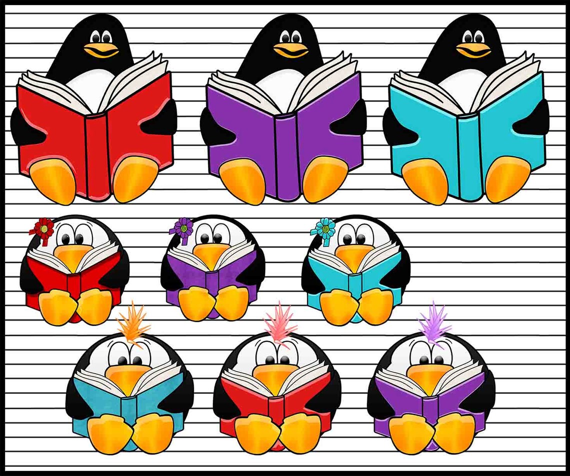 Reading Penguins Clip Art Set - Etsy