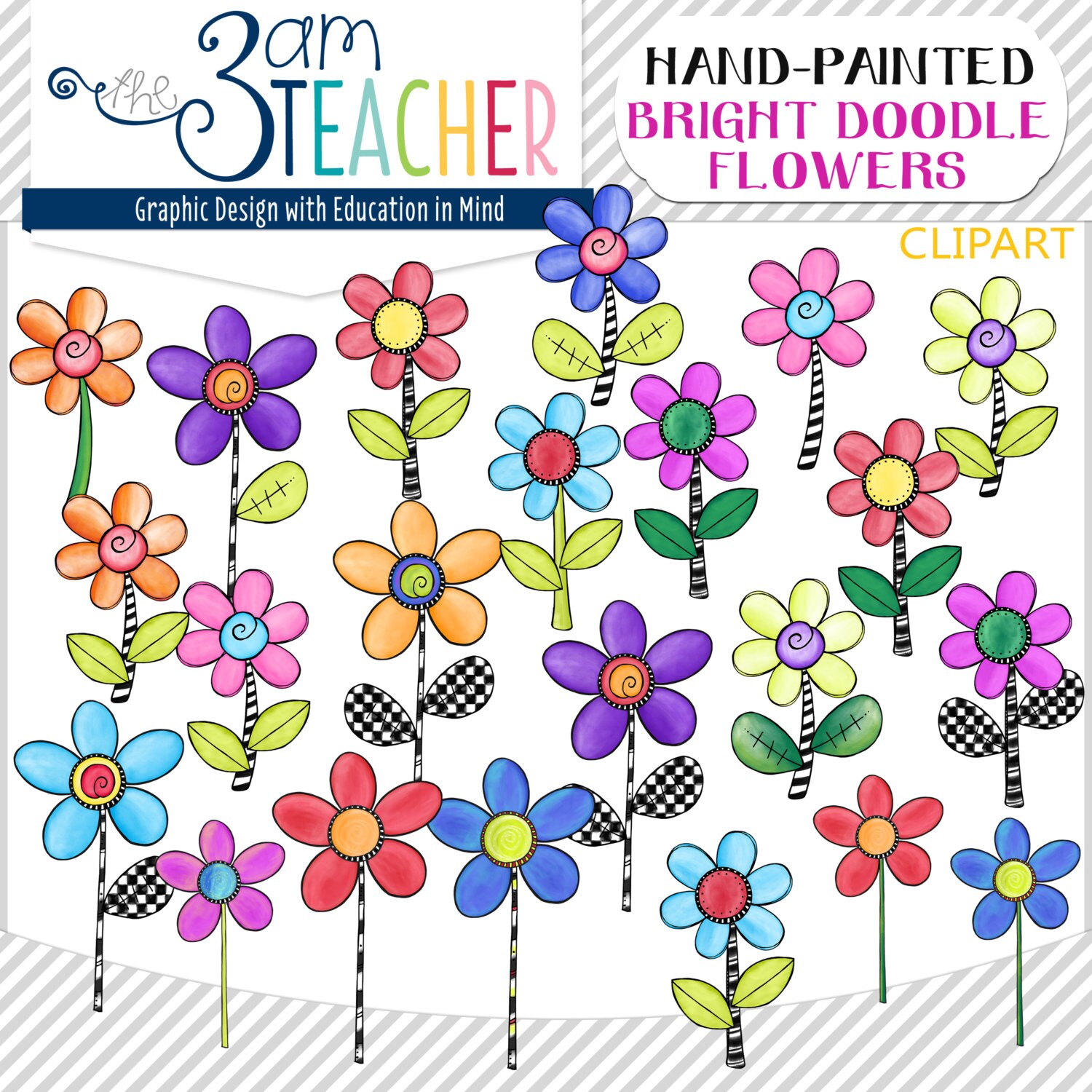 Spring Doodle Flowers Clip Art - Etsy