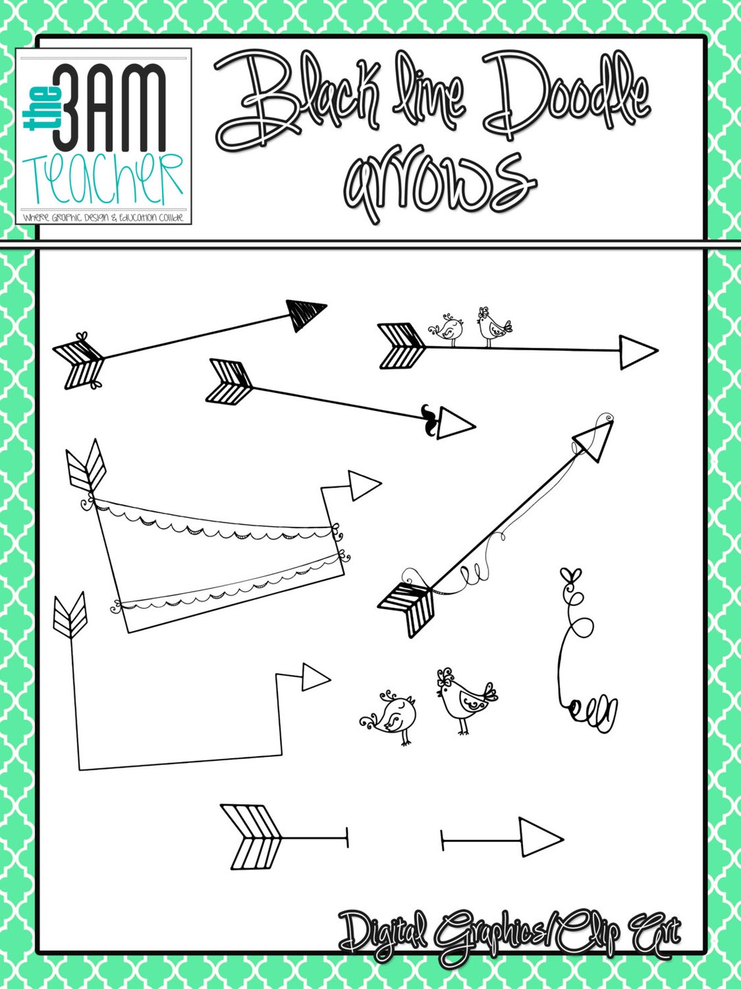 Black Line Doodle Arrows Clip Art Set - Etsy