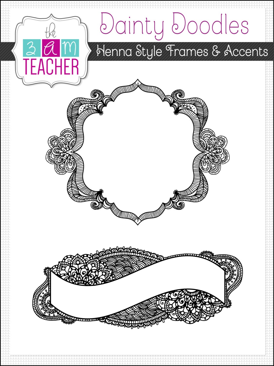 Henna Doodle Frames Borders & Accents Clipart Set | Etsy