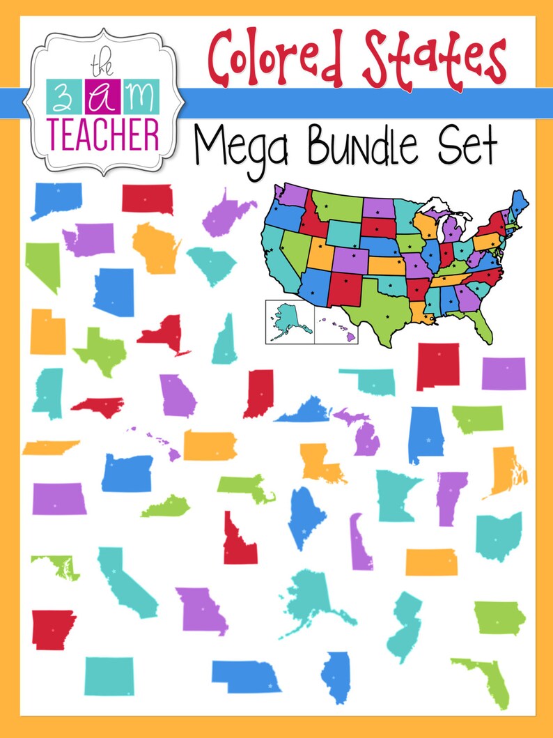Colorful States & US Maps: Mega Bundle Clip Art Set - Etsy