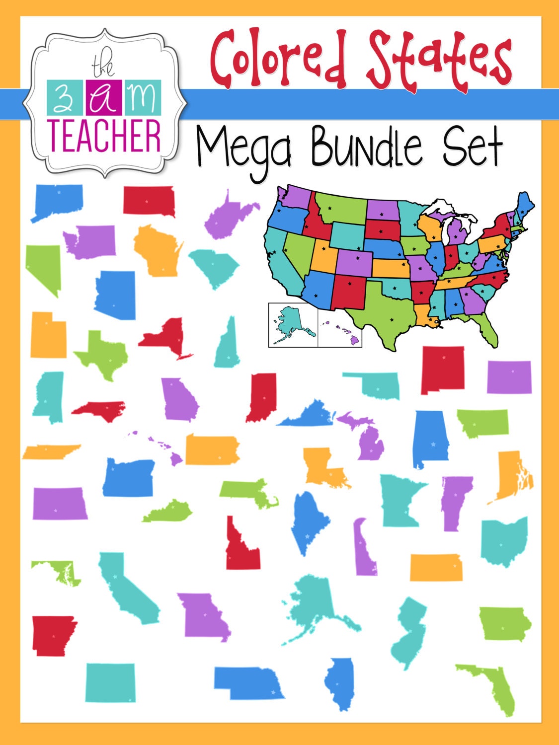 Colorful States & US Maps: Mega Bundle Clip Art Set - Etsy