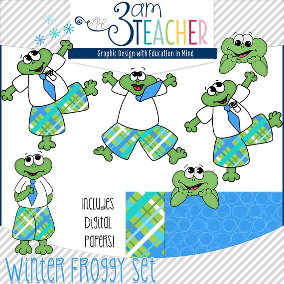 Winter Themed Froggy Clipart Set | Etsy
