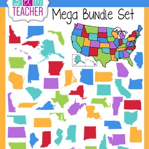 Colorful States & US Maps: Mega Bundle Clip Art Set | Etsy