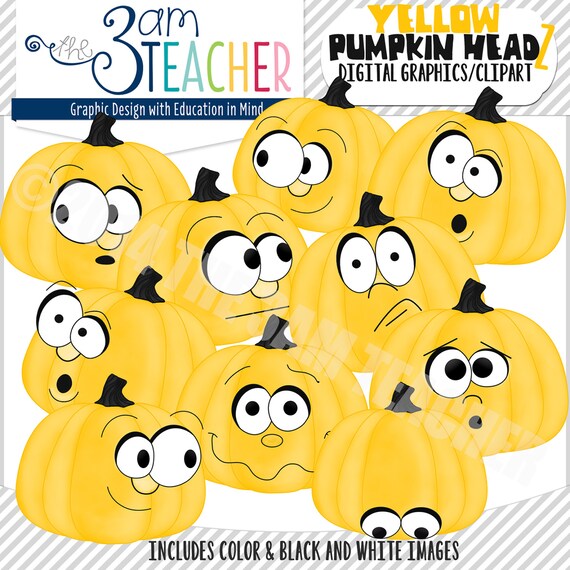 Pumpkin Headz Clipart Set: YELLOW - Etsy