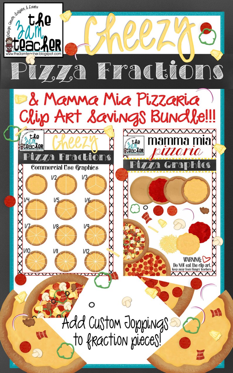 Cheezy Pizza Fractions & Pizza Toppings Clip Art Savings - Etsy