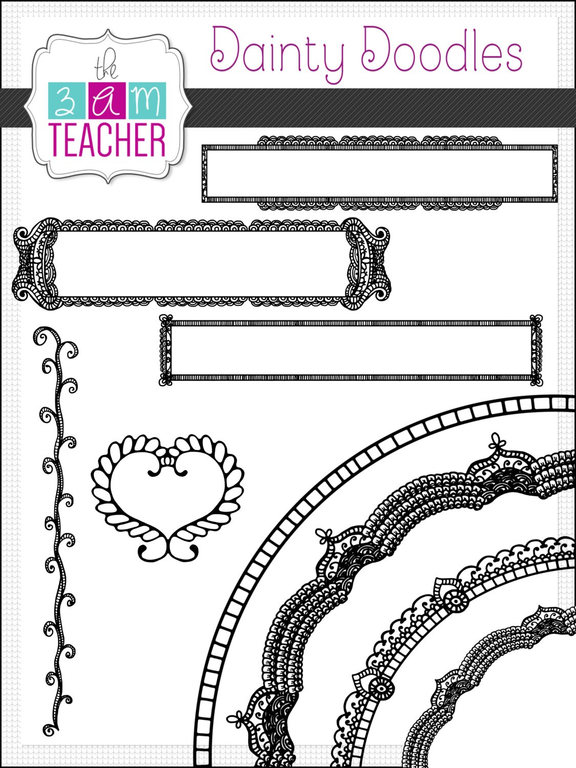 Henna Doodle Frames Borders & Accents Clipart Set | Etsy