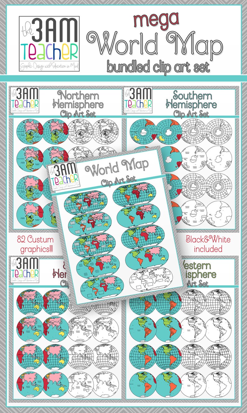 World Maps Clip Art: Mega Bundle Savings - Etsy