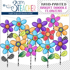 Spring Doodle Flowers Clip Art - Etsy