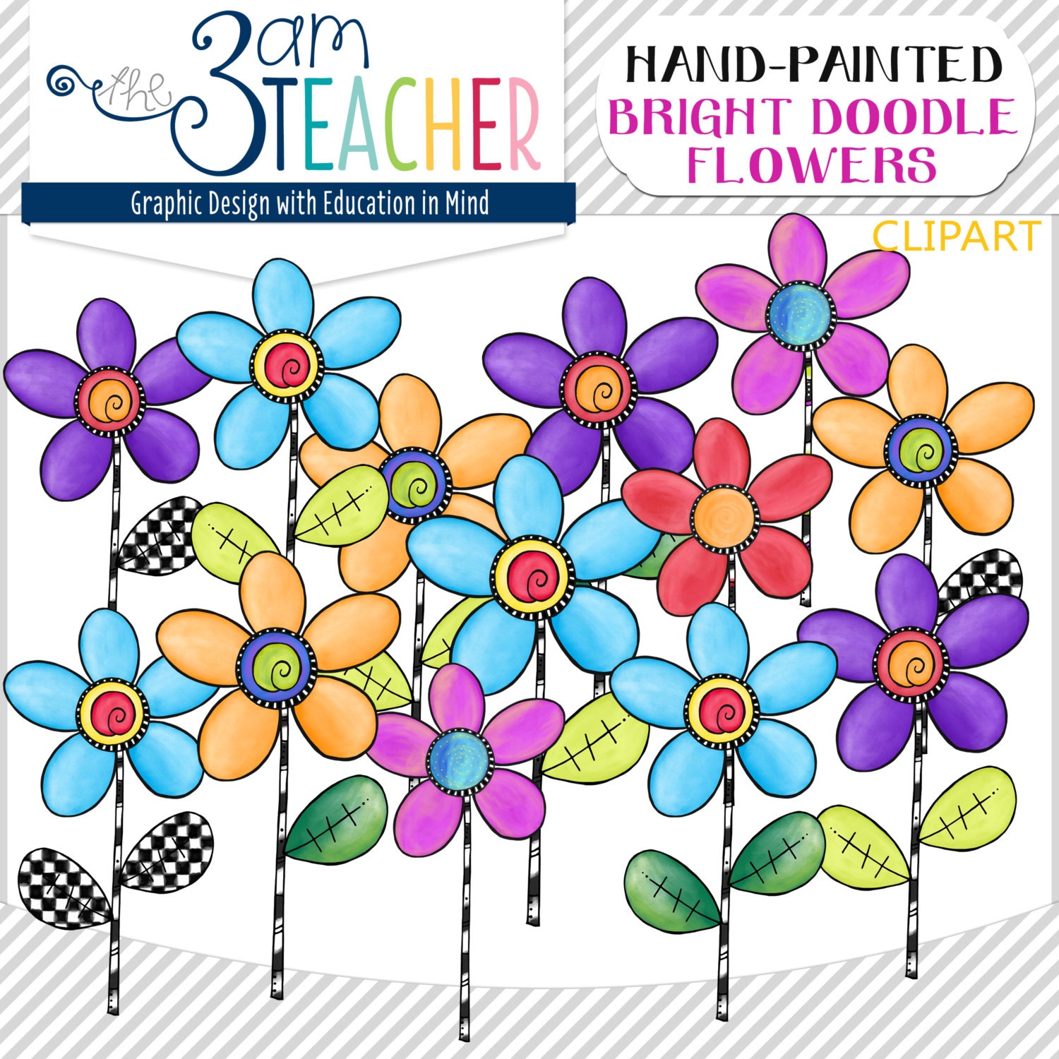 Spring Doodle Flowers Clip Art - Etsy