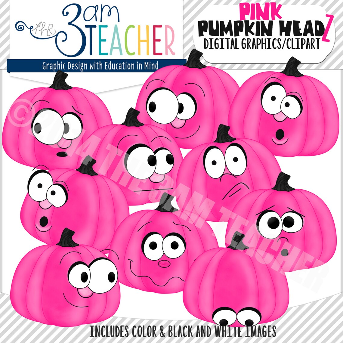 Pumpkin Headz Clipart Set: Bright Pink - Etsy
