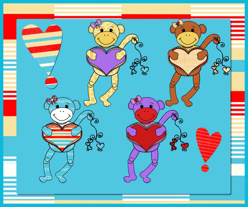 February Love Monkeys: A Digital Clip Art Collection | Etsy