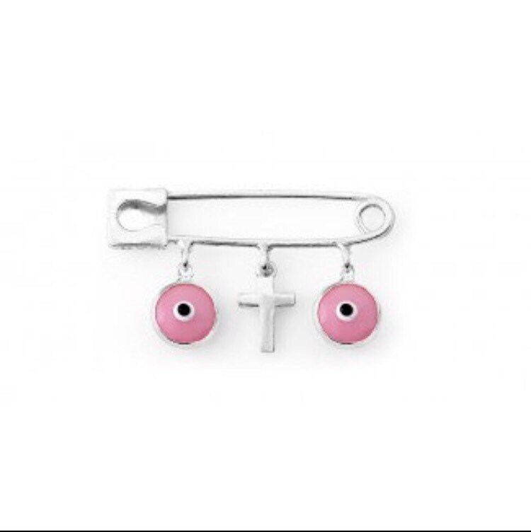 Evil Eye With Cross Safety Pin-pink - Etsy