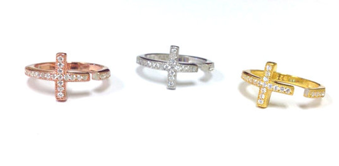 Pave Sideways Cross Ring - Etsy