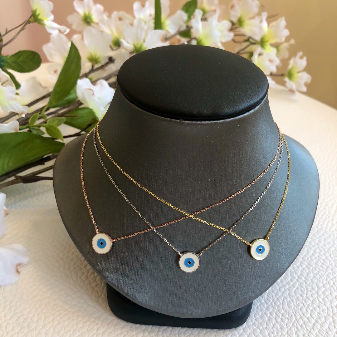 White Enamel Eye Necklace - Etsy
