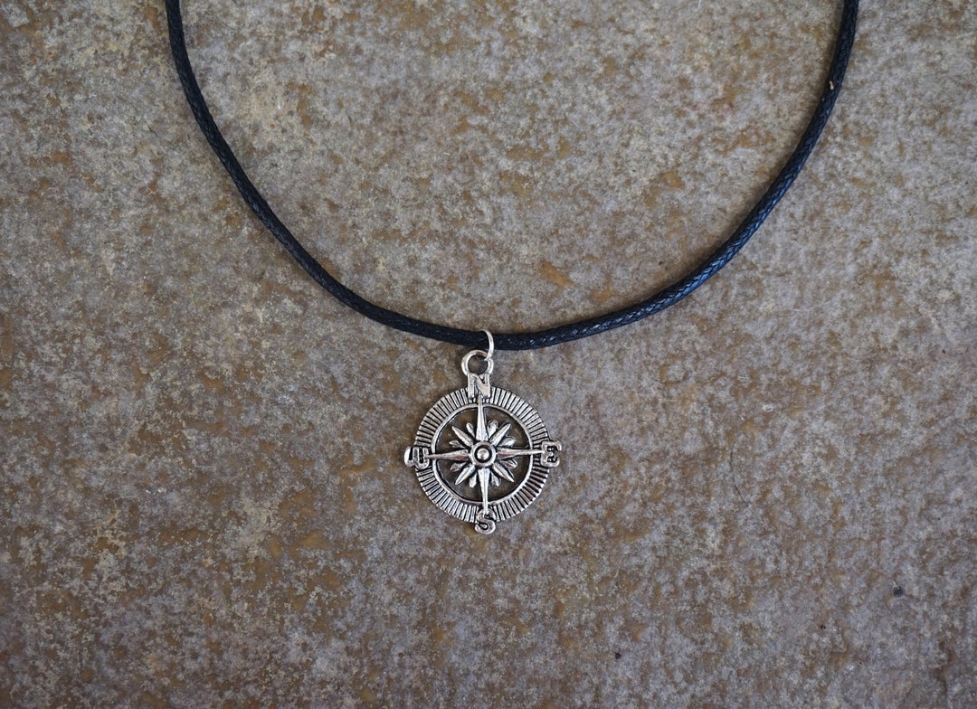 Compass Choker Necklace, Compass Jewelry, Black Choker With Silver ...