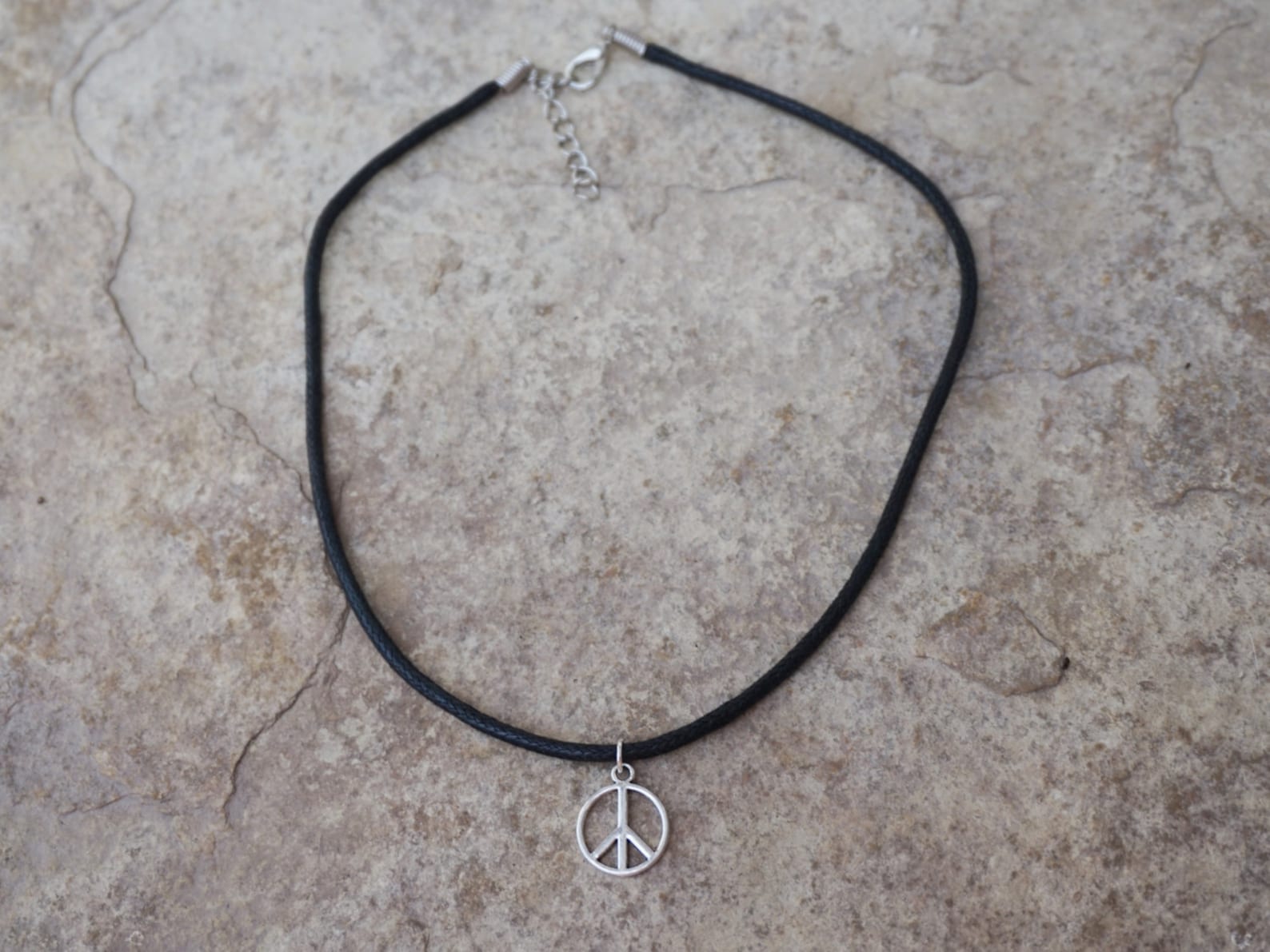 Black Peace Choker, Peace Sign Necklace, Black Choker With Peace ...