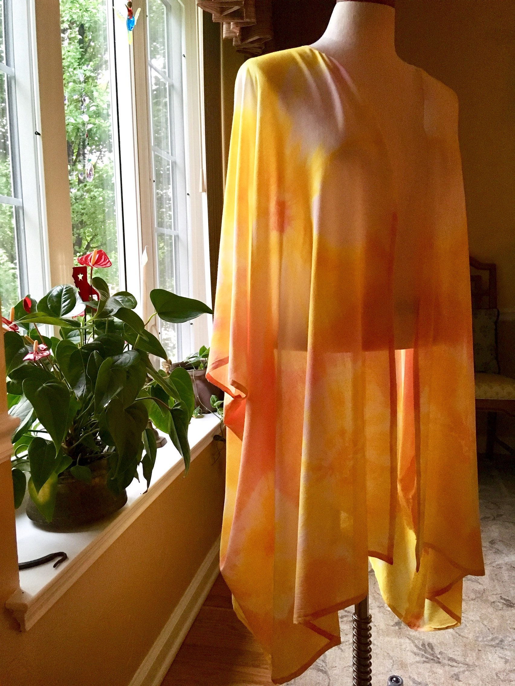 Yellow Tie Dye Shawl, Tie Dye Kimono Shawl, Bohemian Boho Clothing ...