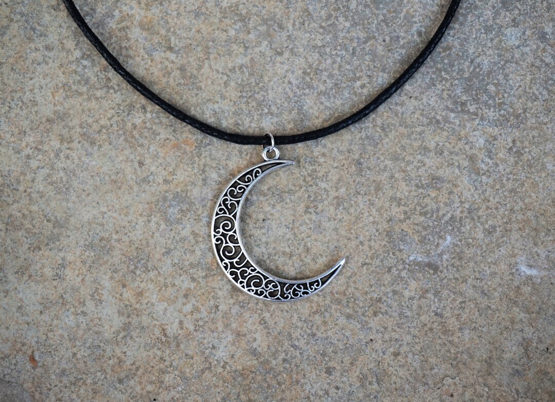 Crescent Moon Choker Black Choker Silver Moon Necklace Moon - Etsy