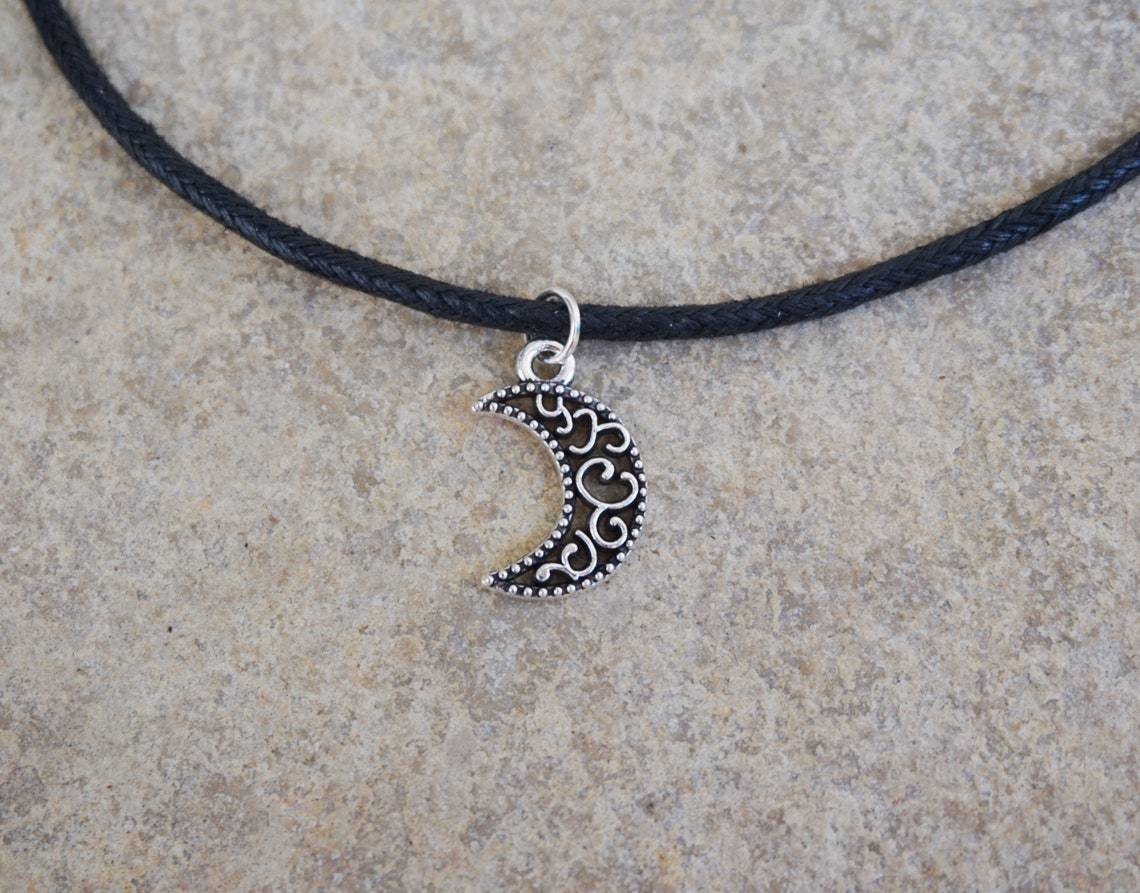 Crescent Moon Choker Necklace Black Moon Choker Moon Charm - Etsy