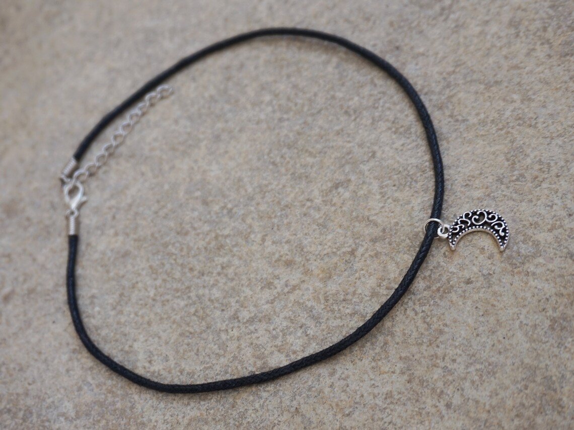 Crescent Moon Choker Necklace, Black Moon Choker, Moon Charm, Gift for ...