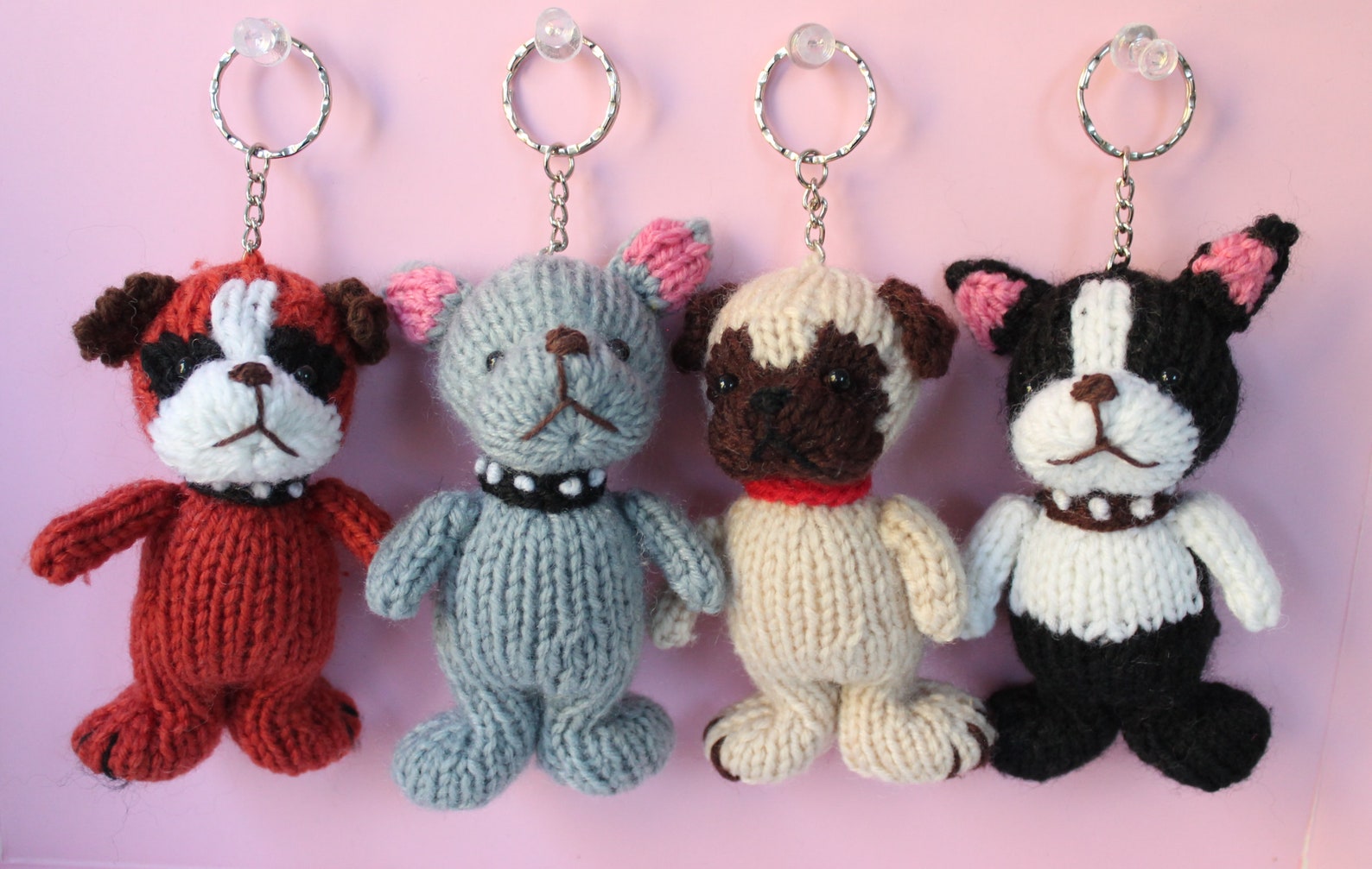 KNITTING PATTERN PDF Puppy Keychains Set (A); Boston Terrier, Bulldog ...