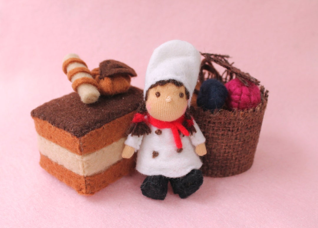 Felt Mini Doll Pastry Chef (D): Girl With Chocolate Cakes - Etsy