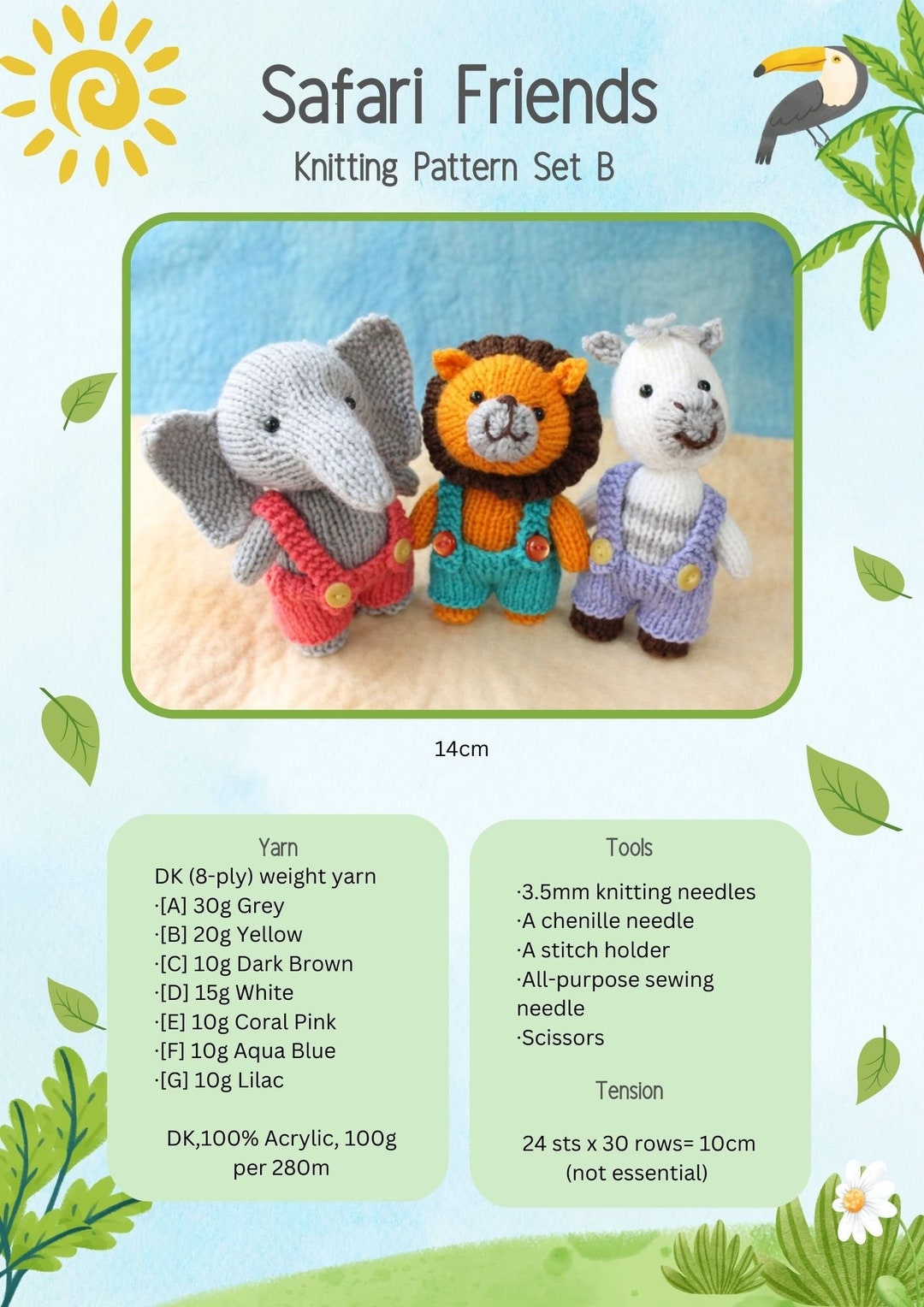Safari Friends Knitting Pattern PDF Set B: Elephant, Lion, and Zebra - Etsy