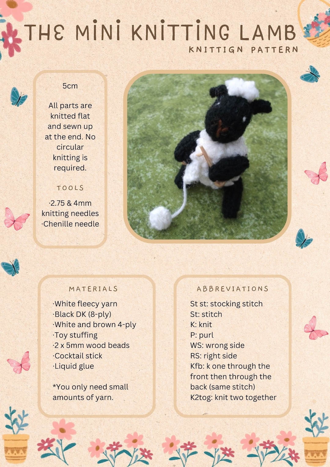 The Mini Knitting Lamb Knitting Pattern PDF - Etsy