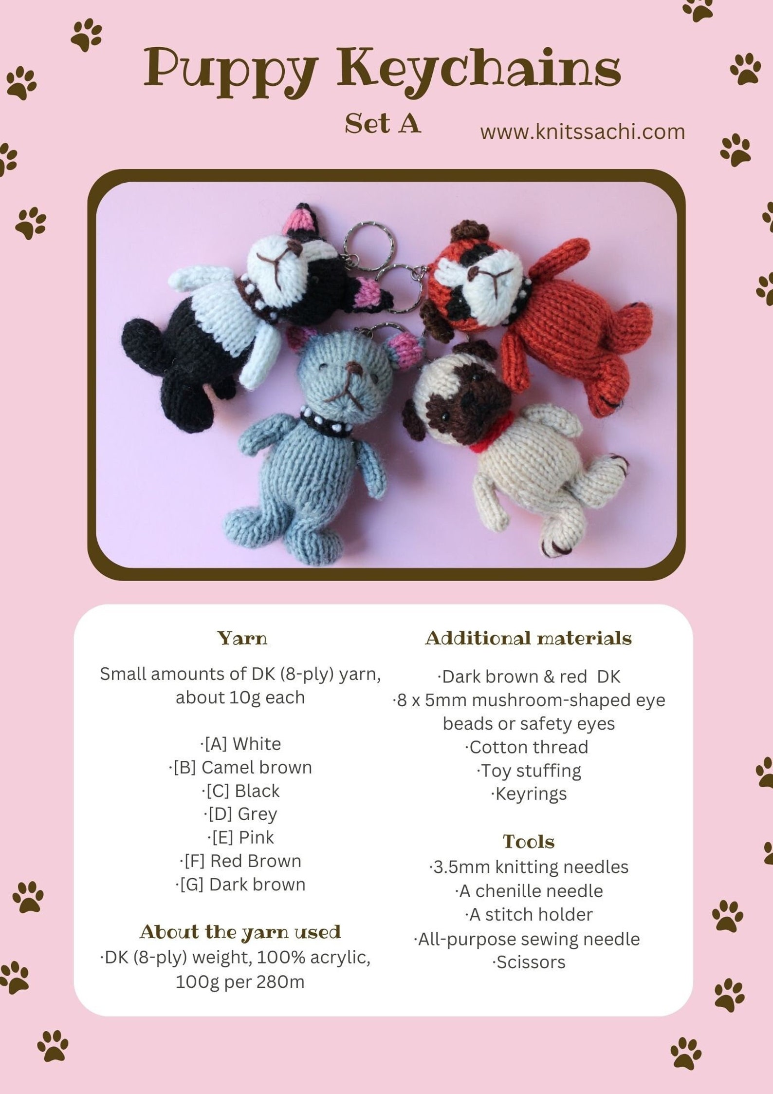 KNITTING PATTERN PDF Puppy Keychains Set (A); Boston Terrier, Bulldog ...