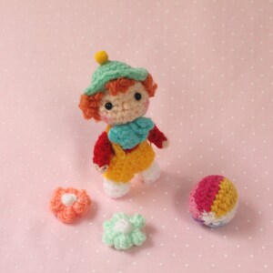 Mini Crocheted Amigurumi Jester Boy With Ball and Flowers - Etsy