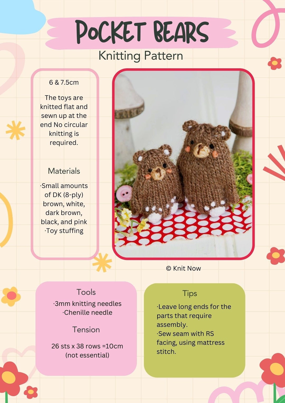 Pocket Bears Knitting Pattern PDF - Etsy