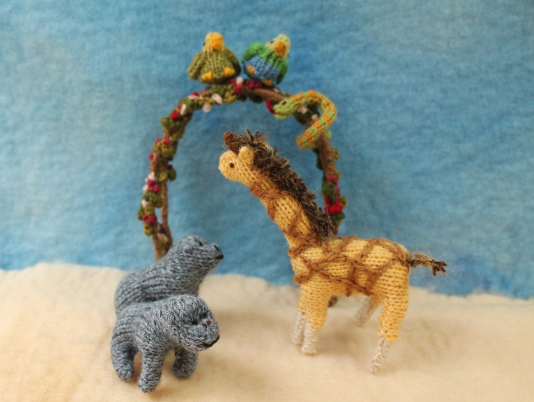 Knitted Safari Park Gate With Animals: Giraffe, Gorillas, Parrots, and ...