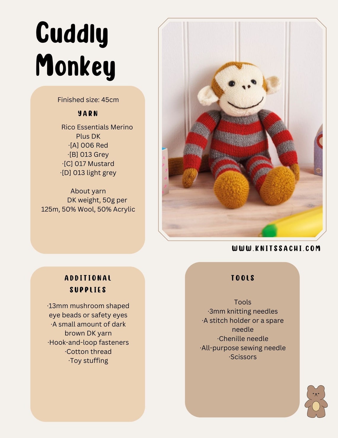 Knitting Pattern PDF Cuddly Monkey - Etsy