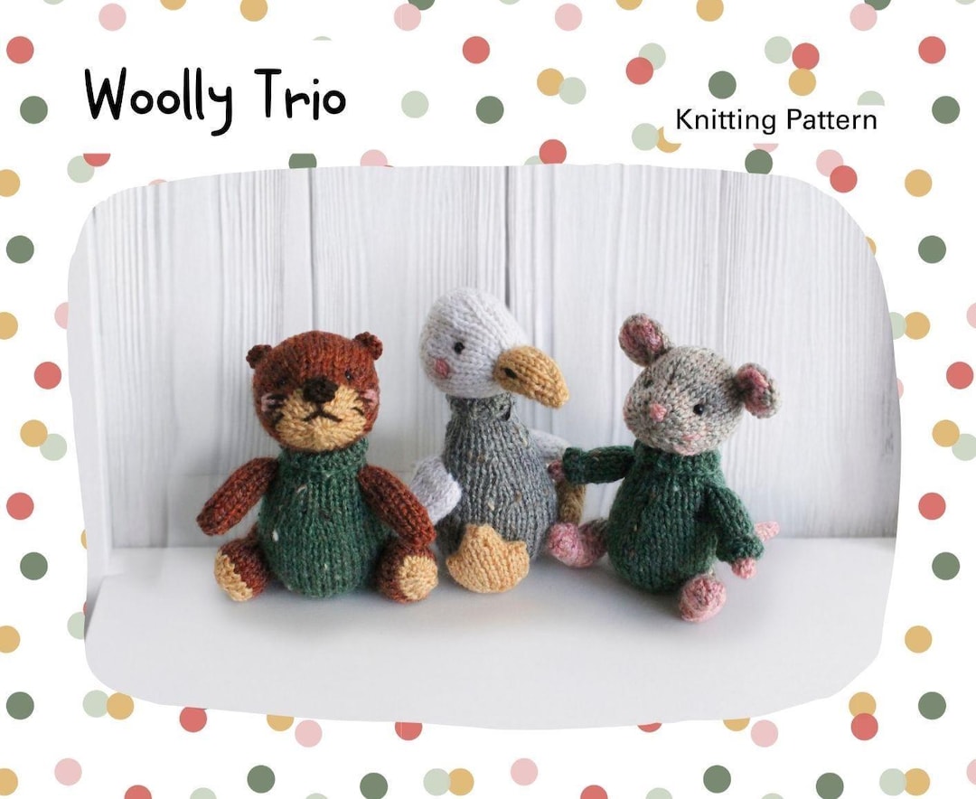 Woolly Trio Knitted Mouse, Duck, Otter in Jumper Knitting Pattern PDF ...
