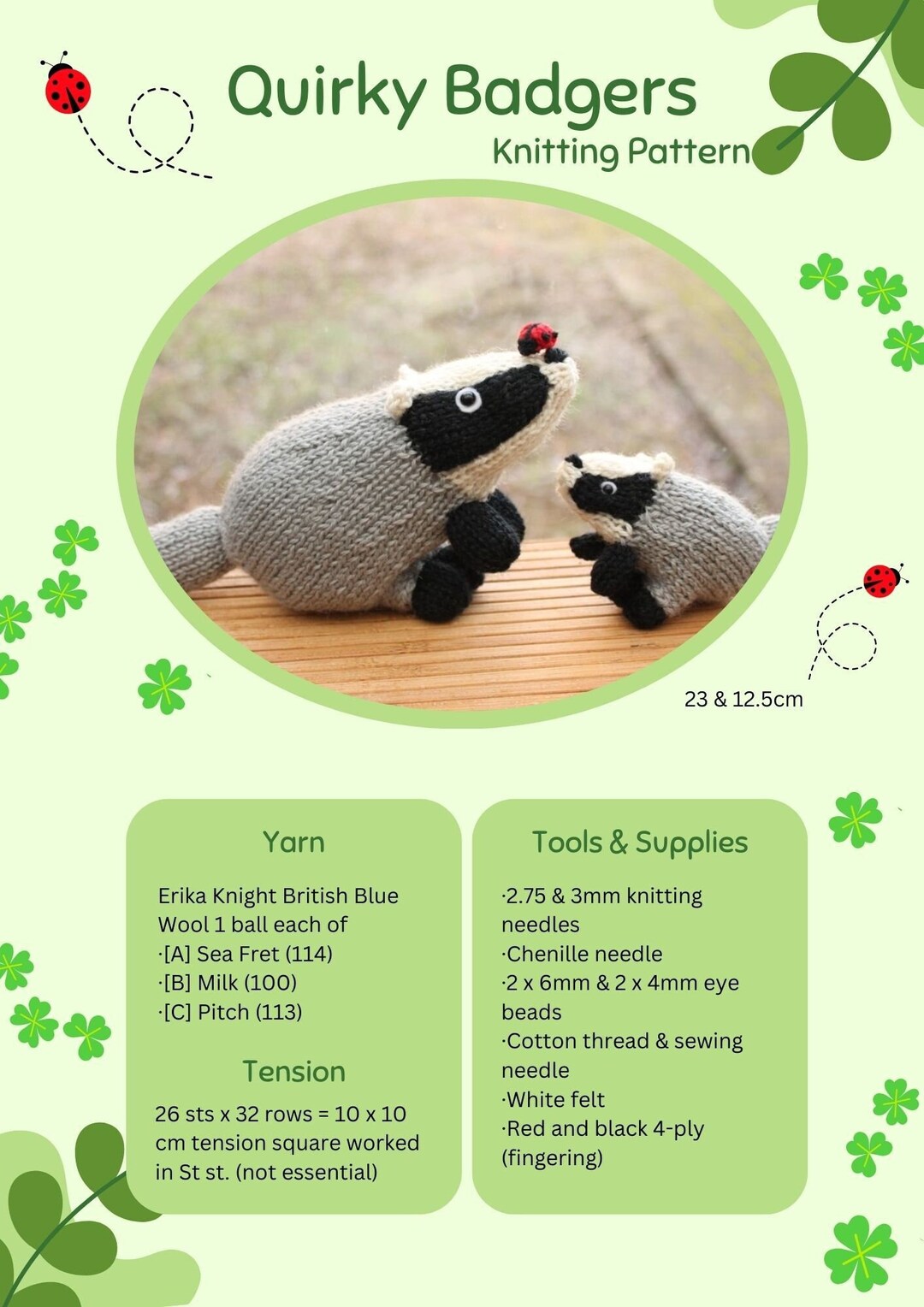 Quirky Badgers Mummy and Baby & Ladybird Knitting Pattern PDF - Etsy
