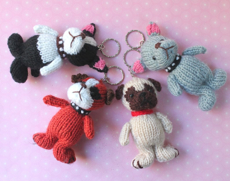 KNITTING PATTERN PDF Puppy Keychains Set (A); Boston Terrier, Bulldog ...