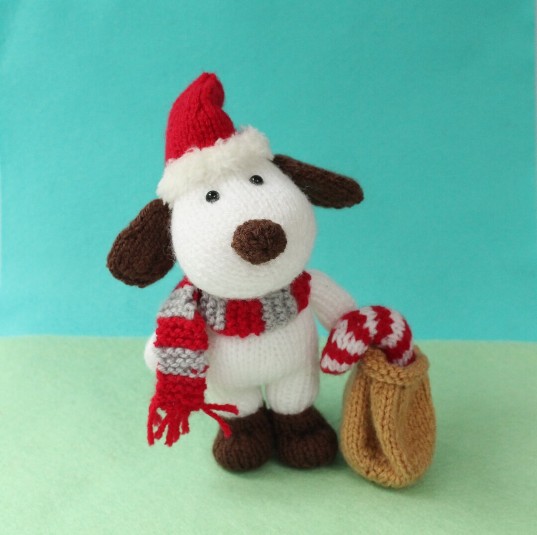 Hand-knitted Christmas Pup With a Sack and a Candy Cane - Etsy