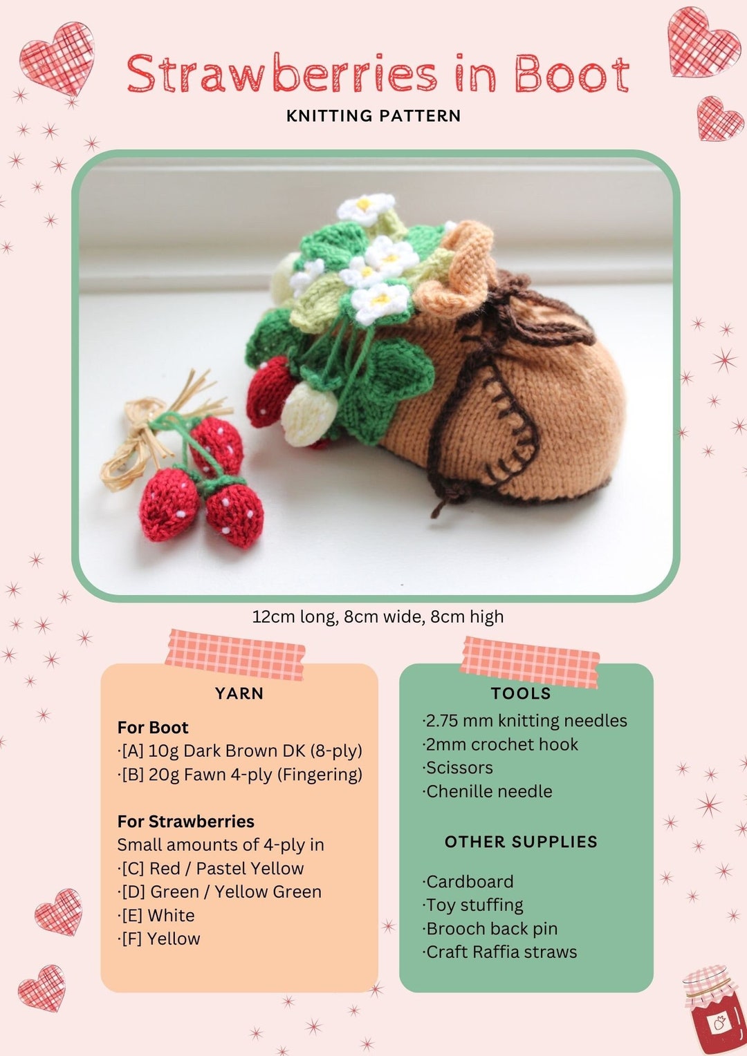 Strawberries in Boot Knitting Pattern PDF - Etsy