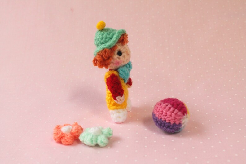 Mini Crocheted Amigurumi Jester Boy With Ball and Flowers - Etsy