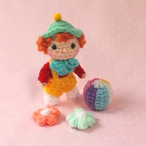 Mini Crocheted Amigurumi Jester Boy With Ball and Flowers - Etsy