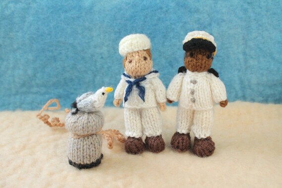 Mini Knitted Navy Officer and Sailor With a Seagull Knitted - Etsy