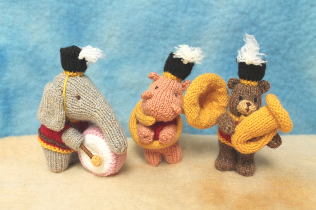 Knitted Animal Music Band Set 1 of 2; Elephant, Hippo, and Bear - Etsy