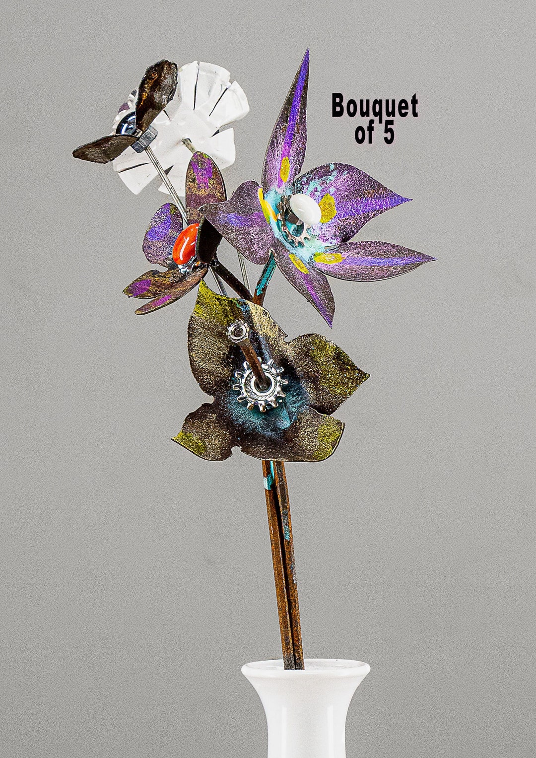 Metal Wildflowers Made From Upcycled Metal. Bouquet of 5 Flowers (no ...